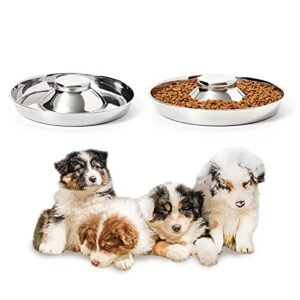 thankspaw stainless steel puppy bowls, set of 2 puppy feeder, dog food and water bowl, food feeding weaning for small medium large dogs, pets, m