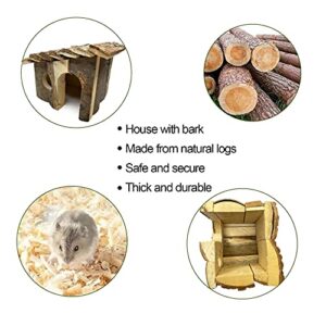 kathson Hamster Wooden House, Small Pet Hideout Climbing Play Hut Natural Wood with Bark Hideaway House for Dwarf Hamster, Mouse, Rat,Gerbil and Other Small Animals