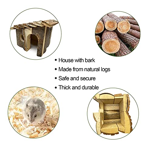 kathson Hamster Wooden House, Small Pet Hideout Climbing Play Hut Natural Wood with Bark Hideaway House for Dwarf Hamster, Mouse, Rat,Gerbil and Other Small Animals