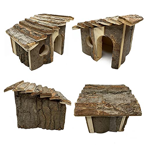 kathson Hamster Wooden House, Small Pet Hideout Climbing Play Hut Natural Wood with Bark Hideaway House for Dwarf Hamster, Mouse, Rat,Gerbil and Other Small Animals