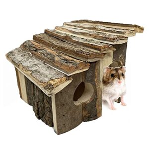 kathson Hamster Wooden House, Small Pet Hideout Climbing Play Hut Natural Wood with Bark Hideaway House for Dwarf Hamster, Mouse, Rat,Gerbil and Other Small Animals