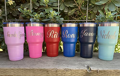 Your Name Text Engraved, Stainless Steel Tumbler, Customized cups, Double Wall Vacuum Insulated Mug Hot Cold Drink With Lid, Straw Option - 16 Different Colors (30oz, Personalize Name, Pink)