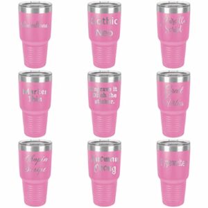 Your Name Text Engraved, Stainless Steel Tumbler, Customized cups, Double Wall Vacuum Insulated Mug Hot Cold Drink With Lid, Straw Option - 16 Different Colors (30oz, Personalize Name, Pink)