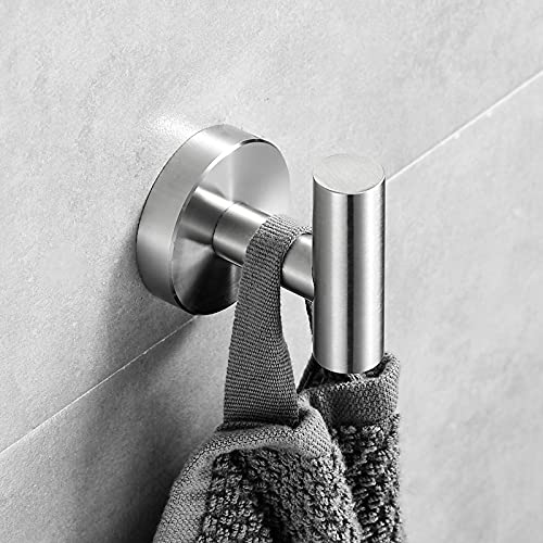 sagetta Nickel Bath Towel Hooks Robe Hook Holder, SUS 304 Stainless Steel Wall Mounted Heavy Duty Robe Hook Holder for Bathroom Bedroom Kitchen Garage Hotel, 2 Pack Brushed Nickel