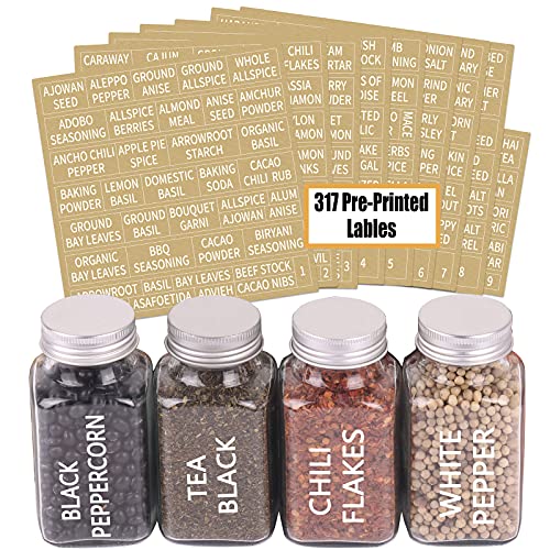 SWOMMOLY 30 Glass Spice Jars 6 oz Empty Square Spice Bottles with 703 Spice Labels, Chalk Marker and Funnel Complete Set. 30 Spice Containers with Airtight Cap, Pour/sift Shaker Lid