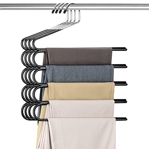 HuaQi Hangers Space Saving Hangers for Closet Organizer Non Slip Closet Storage Organizer for Jeans Towels Scarves (Black, 4)