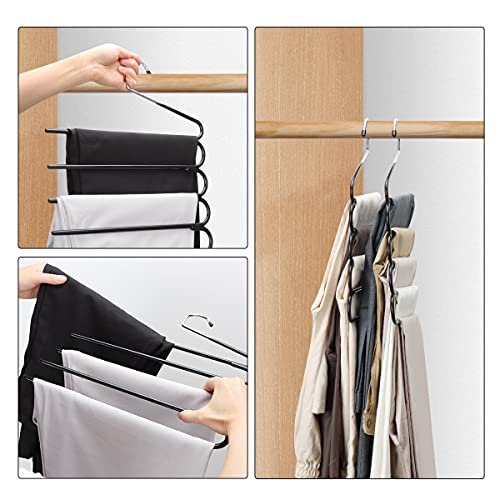 HuaQi Hangers Space Saving Hangers for Closet Organizer Non Slip Closet Storage Organizer for Jeans Towels Scarves (Black, 4)