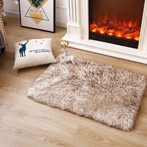 Bedroom Area Rug, Washable Faux Fur Fluffy Shag Rugs, 2x3' Modern Non Slip Shaggy Small Rug for Home Decor Living Room, Kids Room Bedside Square Soft Plush Carpets,Milk Brown