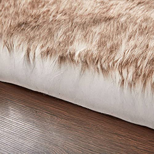 Bedroom Area Rug, Washable Faux Fur Fluffy Shag Rugs, 2x3' Modern Non Slip Shaggy Small Rug for Home Decor Living Room, Kids Room Bedside Square Soft Plush Carpets,Milk Brown