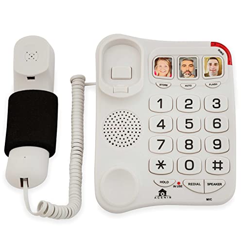 Big Button Phone for Seniors - Corded Landline Telephone - One-Touch Dialling for Visually Impaired - Amplified Ringer with Loud Speaker for Hearing Impaired, Ergonomic Non-Slip Grip