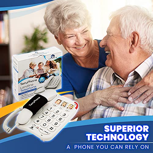 Big Button Phone for Seniors - Corded Landline Telephone - One-Touch Dialling for Visually Impaired - Amplified Ringer with Loud Speaker for Hearing Impaired, Ergonomic Non-Slip Grip