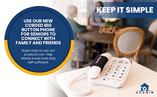 Big Button Phone for Seniors - Corded Landline Telephone - One-Touch Dialling for Visually Impaired - Amplified Ringer with Loud Speaker for Hearing Impaired, Ergonomic Non-Slip Grip