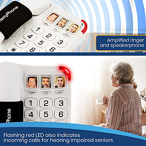 Big Button Phone for Seniors - Corded Landline Telephone - One-Touch Dialling for Visually Impaired - Amplified Ringer with Loud Speaker for Hearing Impaired, Ergonomic Non-Slip Grip