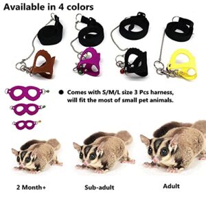 3 Pack Sugar Glider Harness and Leash Set - Adjustable Traction Rope Strap Anti-Biting Chain Rope, Small Animal Training Walking Vest Leash for Sugar Glider Squirrel Hamster Rat Birds Reptile (Black)