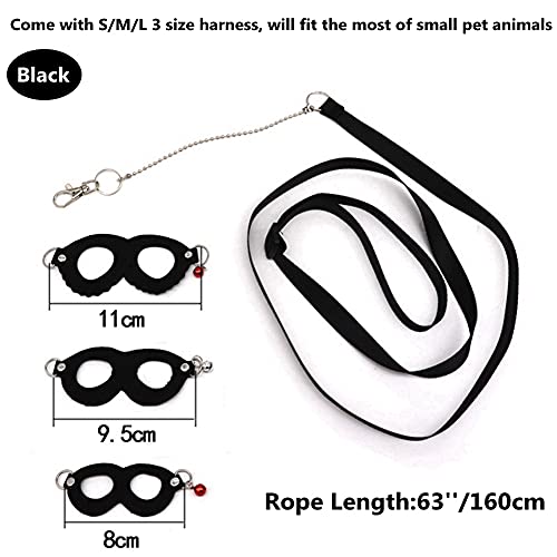 3 Pack Sugar Glider Harness and Leash Set - Adjustable Traction Rope Strap Anti-Biting Chain Rope, Small Animal Training Walking Vest Leash for Sugar Glider Squirrel Hamster Rat Birds Reptile (Black)