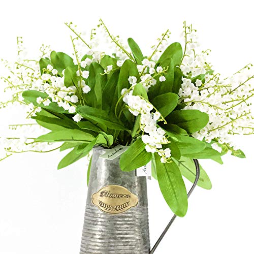 Artificial White Faux Flowers Floral Stems Plant Picks Berry Blossom Tall Fall Plant Outdoor Floral Arrangement Decoration Crafts Home Decor Holiday Wedding Parties 8Packs(Lily Of Valley White Flower)