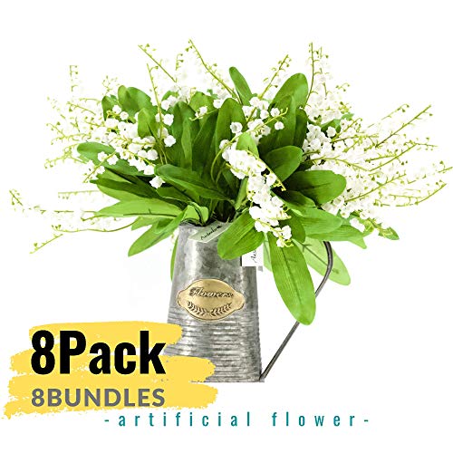 Artificial White Faux Flowers Floral Stems Plant Picks Berry Blossom Tall Fall Plant Outdoor Floral Arrangement Decoration Crafts Home Decor Holiday Wedding Parties 8Packs(Lily Of Valley White Flower)