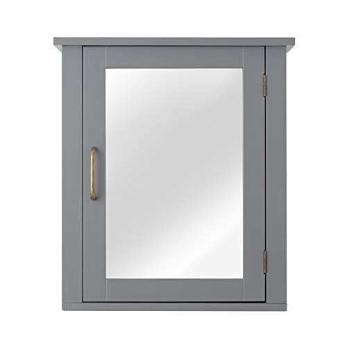 Elegant Home Fashions Mercer Mid Century Modern Wooden Removable Medicine Cabinet with Mirrored Door for Bathrooms and Vanities, Gray, 6" x 18" x 20.6"