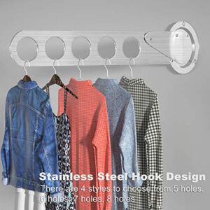 1 PCS Folding Wall Mounted Clothes Rack, Folding Clothes Hangers Stainless Steel, Laundry Hangers Wall Mount Retractable, Heavy Duty Clothes Drying Rack Coat Hook Garment Rack for Bathroom, 5 Holes