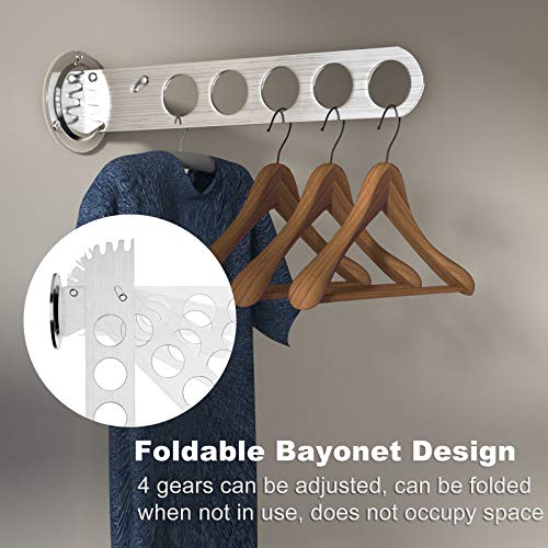 1 PCS Folding Wall Mounted Clothes Rack, Folding Clothes Hangers Stainless Steel, Laundry Hangers Wall Mount Retractable, Heavy Duty Clothes Drying Rack Coat Hook Garment Rack for Bathroom, 5 Holes