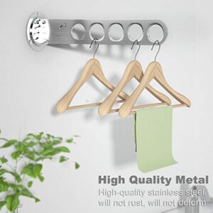 1 PCS Folding Wall Mounted Clothes Rack, Folding Clothes Hangers Stainless Steel, Laundry Hangers Wall Mount Retractable, Heavy Duty Clothes Drying Rack Coat Hook Garment Rack for Bathroom, 5 Holes