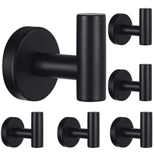 homagic towel hooks bathroom hook wall towel hooks 6 pack matte black coat hooks, heavy duty robe hook holder for bathroom kitchen garage home hotel office cabinet(black)