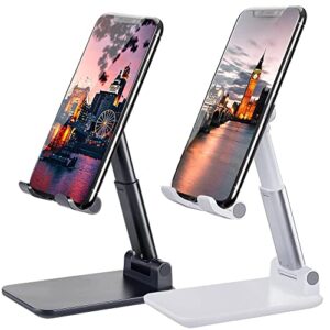 meetuo 2 pcs cell phone stand, adjustable angle height phone stand for desk, fully foldable/portable phone holder, compatible for iphone 14/13/12/smartphones