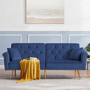 huayicun loveseat convertible sleeper sofa, modern velvet futon sofa with 2 pillows, modern armchair accents couch metal legs lounge chairs for living room