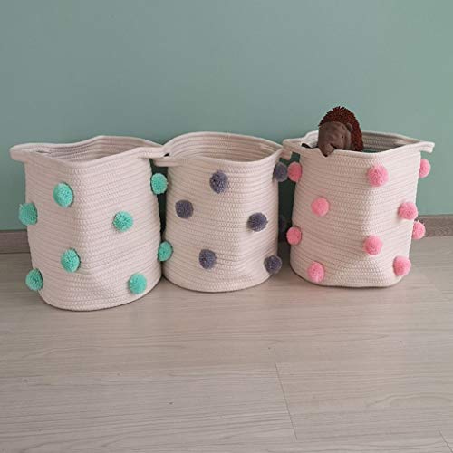 WSZJJ Hand Woven Ball Cotton Rope Desptop Dirty Clothes Laundry Storage Basket Bedroom Toys Snack Magazine Sundries Storage Baskets (Color : Grey)