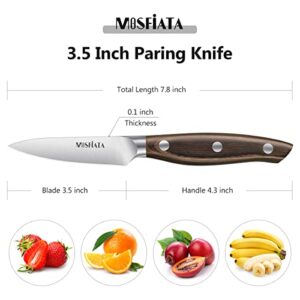 MOSFiATA Paring Knife 3.5 Inch Fruit Peeling Knife, 5Cr15Mov High Carbon Stainless Steel Sharp Knife with Ergonomic Pakkawood Handle, Full Tang Fruit Cutting Carving Knife with Sheath for Kitchen