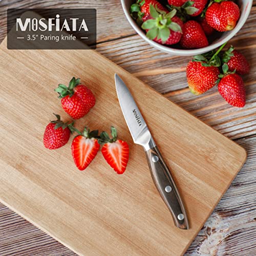 MOSFiATA Paring Knife 3.5 Inch Fruit Peeling Knife, 5Cr15Mov High Carbon Stainless Steel Sharp Knife with Ergonomic Pakkawood Handle, Full Tang Fruit Cutting Carving Knife with Sheath for Kitchen