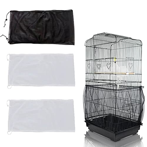 SYOOY 3 Pieces Birdcage Seed Catcher Bird Cage Cover Nylon Mesh Net Skirt Guard for Parrot Parakeet Macaw African Round Square Cage Adjustable Durable Breathable Washable Material