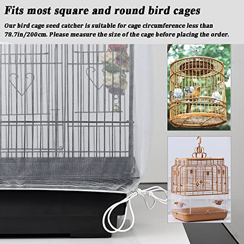 SYOOY 3 Pieces Birdcage Seed Catcher Bird Cage Cover Nylon Mesh Net Skirt Guard for Parrot Parakeet Macaw African Round Square Cage Adjustable Durable Breathable Washable Material