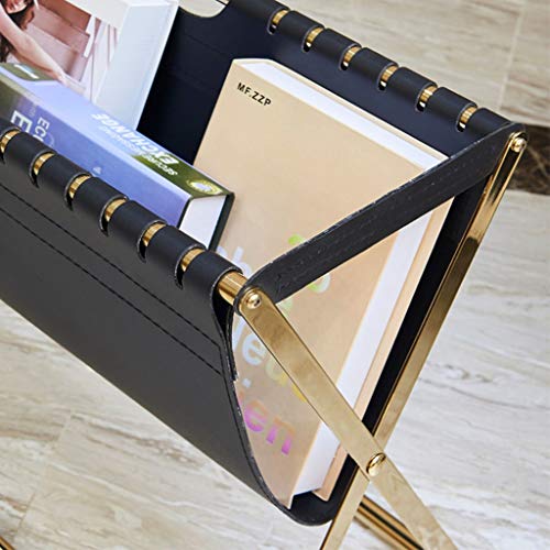 Newspaper Baskets Magazine Rack Stainless Steel Leather Living Room Rack Hotel Saddle Leather Book and Newspaper Rack (Color : Black, Size : 602548cm)