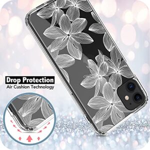 RANZ iPhone 11 Case, Anti-Scratch Shockproof Series Clear Hard PC+ TPU Bumper Protective Cover Case for iPhone 11 (6.1 inch) - White Flower