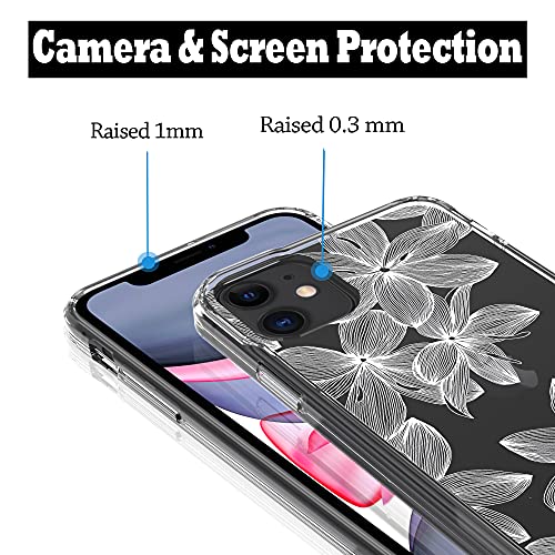 RANZ iPhone 11 Case, Anti-Scratch Shockproof Series Clear Hard PC+ TPU Bumper Protective Cover Case for iPhone 11 (6.1 inch) - White Flower