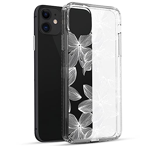 RANZ iPhone 11 Case, Anti-Scratch Shockproof Series Clear Hard PC+ TPU Bumper Protective Cover Case for iPhone 11 (6.1 inch) - White Flower