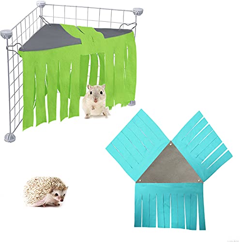 JCOLUSHI 3 Sides Small Animal Corner Hideout, 2Pcs Guinea Pig Hideout, Corner Fleece Forest Hideout for Guinea Pigs, Ferrets, Chinchillas, Hedgehogs, Hamster, Dwarf Rabbits, Grey, Blue, Grey, Green