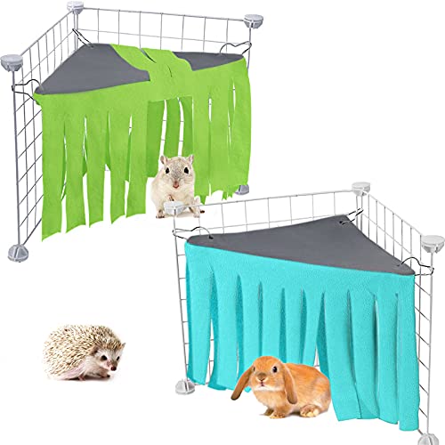 JCOLUSHI 3 Sides Small Animal Corner Hideout, 2Pcs Guinea Pig Hideout, Corner Fleece Forest Hideout for Guinea Pigs, Ferrets, Chinchillas, Hedgehogs, Hamster, Dwarf Rabbits, Grey, Blue, Grey, Green