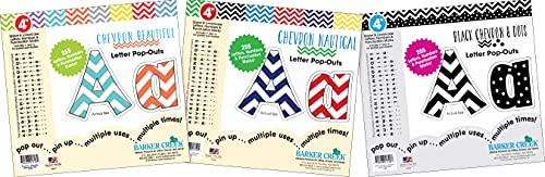 Barker Creek Letter Pop-Out Set of 3, 4" Chevron, Mixed-Design, 255 Upper and Lowercase Letters, Numbers, and Punctuation Marks in Each of 3 Designs, 765 Characters Total (4303)