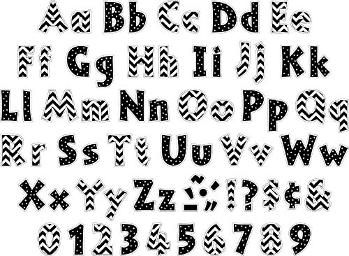 Barker Creek Letter Pop-Out Set of 3, 4" Chevron, Mixed-Design, 255 Upper and Lowercase Letters, Numbers, and Punctuation Marks in Each of 3 Designs, 765 Characters Total (4303)