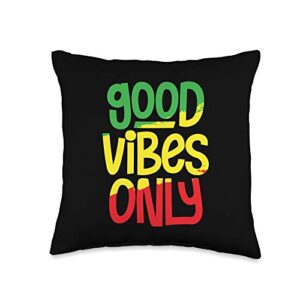 rasta jamaica roots apparel good vibes only rasta rastafari reggae music jamaican throw pillow, 16x16, multicolor