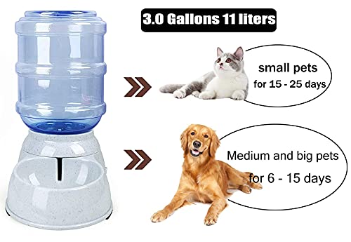 Pet Water Dispenser Station, 3 Gallon/11L Replenish Pet Waterer for Big Dog Cat Animal, Automatic Gravity Water Drinking Fountain Bottle Bowl Dish Stand (3 gallons)