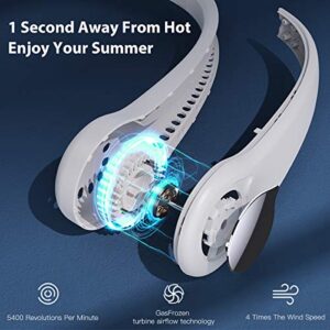 Bladeless Neck Fan Rechargable Portable Neck Fan , Personal Fan, 2.5 - 6 Hours 3 Speeds Peabownn-White