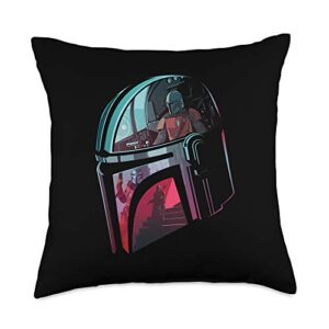 star wars the mandalorian din djarin neon beskar helmet throw pillow