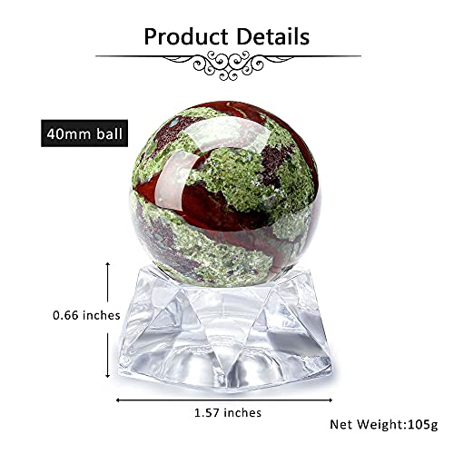 Jovivi 40mm Natural Dragon Blood Jasper Healing Crystal Gemstone Ball Divination Sphere Sculpture Figurine with Acrylic Stand