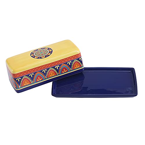 Bico Tunisian Ceramic Butter Dish with Lid, Butter Keeper for Counter, Kitchen, Dishwasher Safe