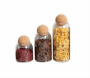 zcsmtz 3 piece set glass storage jar, sealed storage tank with spherical oak plug,high borosilicate glass,used in kitchen storage room,used for flour,sugar,coffee,biscuits,candy,glass storage jars