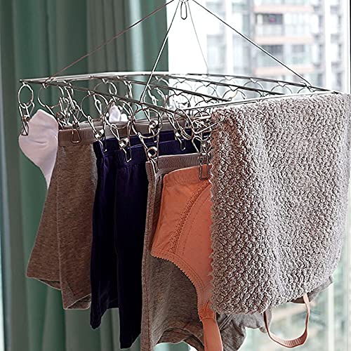 Onlup Rotating Sock Drying Rack, 40 Clips Underwear Bra Drying Rack, 4mm Thick Stainless Steel Laundry Hanger