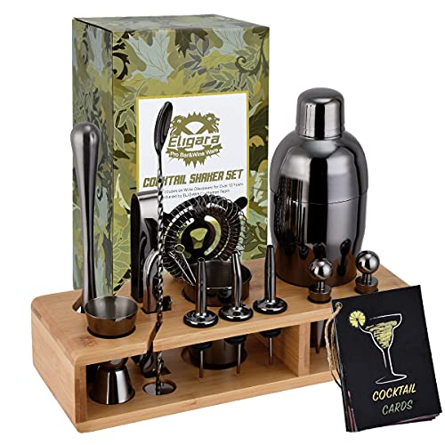 Eligara 23-Piece Bartender Kit Cocktail Shaker Set: Stainless Steel Bar Tools with Sleek Bamboo Stand & Cocktail Recipes Booklet | Ultimate Drink Mixing Adventure